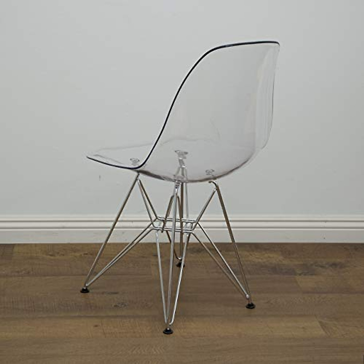 Ergo Furnishings Mid-Century Eiffel Tower Transparent Side Dining Chair Chrome Base (Set of 2)