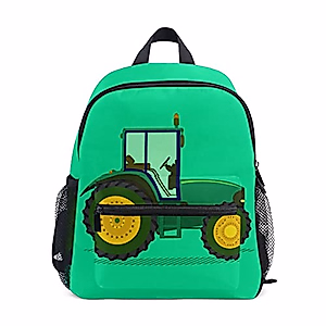 Fisyme Toddler Backpack Tractor Green School Bag Kids Backpacks for Kindergarten Preschool Nursery Girls Boys, M