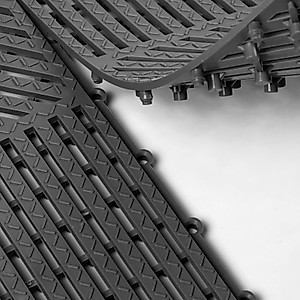 smabee 12Pcs PVC Interlocking Non-Slip Cushion Floor Tile Drain Mat 11.8" x 11.8" for Pool Kitchen Home Deck Boat Patio Balcony (Dark Gray)