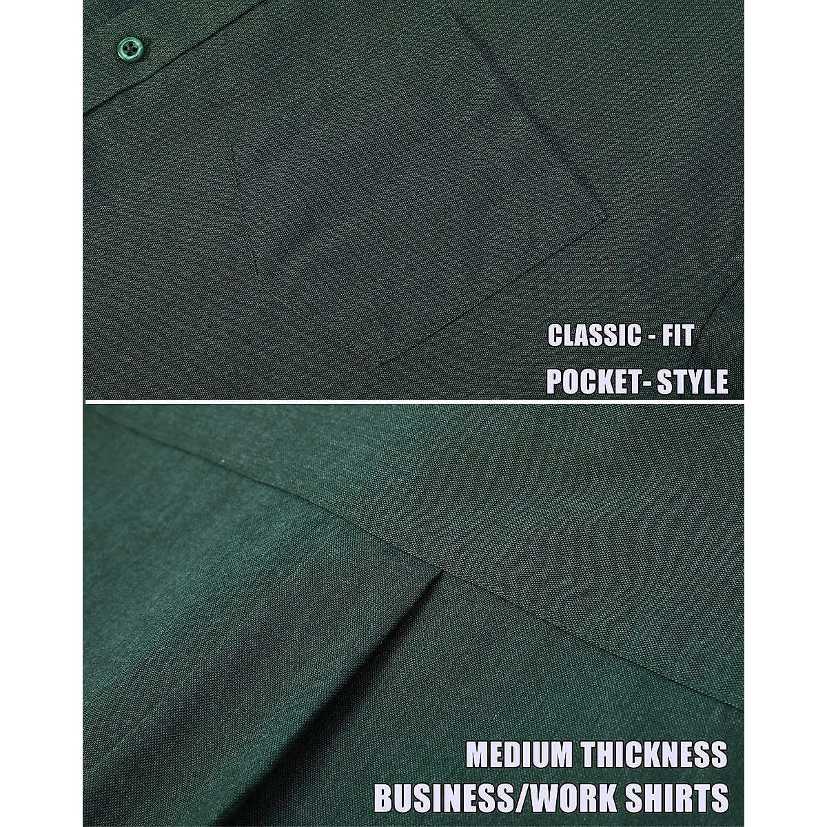 MGWDT Men's Dress Shirts Long Sleeve Oxford Button Down Shirt Classic-Fit Cotton Blouse Wrinkle Resistant Duck Green L 35