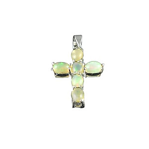 925 Sterling Silver Natural Oval Ethiopian Opal Cross Pendant Wedding Gift Jewelry