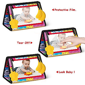 beetoy Baby Tummy Time Mirror Black and White High Contrast Mirror Toys with 10 Flash Cards 2 Teether, Developmental Timmy Time Toys for Newborn Infant 0 3 6 Months Gift