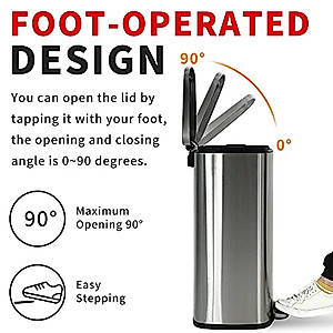 HCY Kitchen Trash Can Stainless Steel Metal Lid Step Can Garbage Can with Removable Plastic Inner Bucket Waste Bin for Office Kitchen Living Room Bathroom Bedroom 13 Gallon 50 Liter