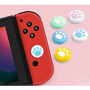 Silicone Analog Controller Thumb Stick Joystick Grips Cap for Switch NS & Switch Lite Controller Joy-Con ThumbStick Cute Cat Paw Claw (Blue + Green 2PCS)