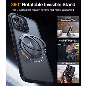 TORRAS 360°Rotatable Ring for iPhone 13 Pro Max Case [Compatible with Magsafe] with Stand, Magnetic Ring Holder Military Grade Shockproof Translucent Back Slim Fit Phone Case UPRO Ostand Pro, Black