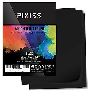 Black Alcohol Ink Paper - 25 Sheets Pixiss Heavy Weight Art Paper for Alcohol Ink & Watercolor - Extra Smooth Synthetic Paper A4 8x12 inches, 300gsm