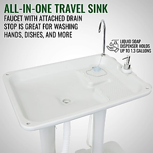 Hike Crew XL Portable Outdoor Foot Pump Camping Sink – Collapsible Hand Wash Basin w/ 7 Gallon (30L) Water Tank, Wheels, Soap Dispenser, Gooseneck Faucet & Towel Holder – for RV, Travel, Worksite
