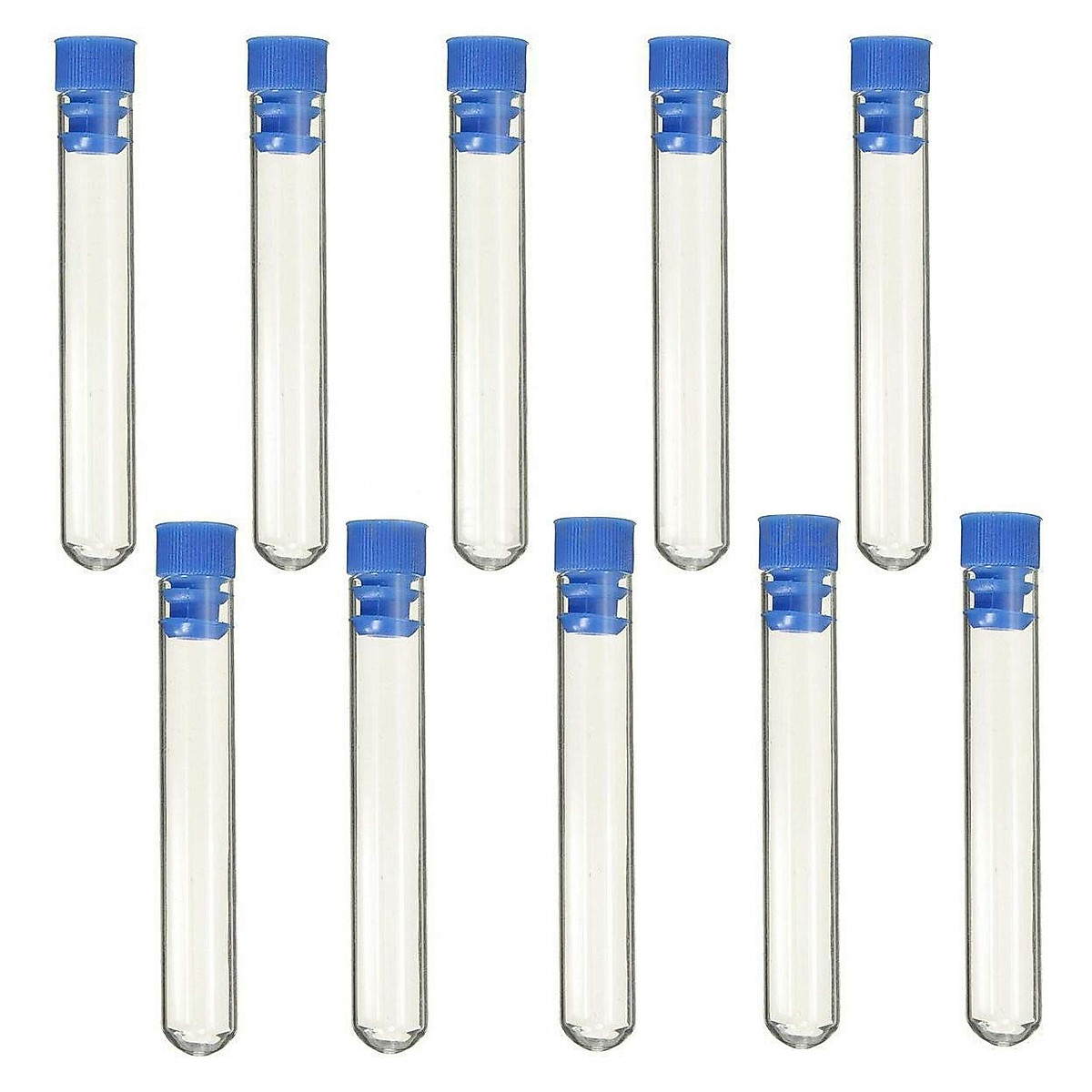 LTKJ 20pcs 12x75mm Clear Borosilicate Glass Test Tubes Rimless Heat-Resistant Glass with Blue Push Caps for Scientific Experiments
