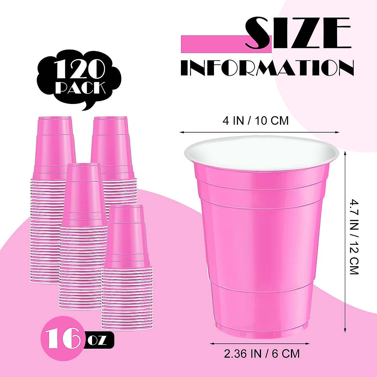cssopenss 120 pcs 16 oz Pink plastic cups Pink plastic Disposable Cups 16 oz pink Party Cups for drinking Tastings served Snacks Barbecues Picnics
