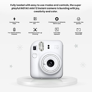 Fujifilm Instant Mini 12 Instant Camera Lilac Purple + MiniMate Accessory Bundle & Compatible Custom Case + Fuji Instant Film Value Pack (50 Sheets) Designer Photo Album (Lilac Purple)