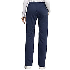 Cherokee Women Scrubs Pant Workwear Revolution Mid Rise Straight Leg Drawstring WW005, L, Navy