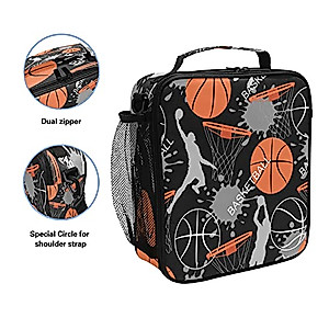 AUUXVA Lunch Bag Sport Basketball Insulated Lunch Box Ice Cooler Tote Bag Handbag Lunchbox Shoulder Strap for Boys Girls Women Men