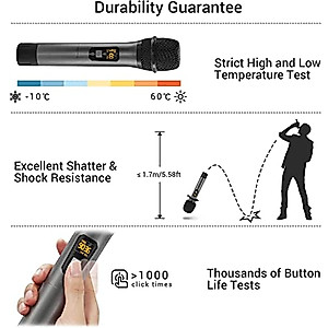TONOR Wireless Microphone,Metal Dual Professional UHF Cordless Dynamic Mic Handheld Microphone System for Home Karaoke, Meeting, Party, Church, DJ, Wedding, Home KTV Set, 200ft(TW-820)