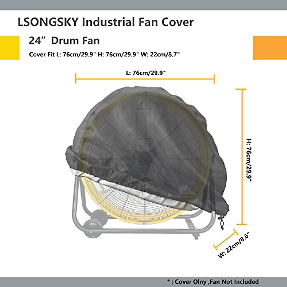 LSongSKY Industrial Fan Cover,Waterproof&Dustproof Cover Suitable for 24" High Velocity Movement Heavy Duty Drum Fan, Heavy Duty Outdoor Floor Fan Cover,Fits up to 29.9 x 8.6 x 29.9 inches,Black
