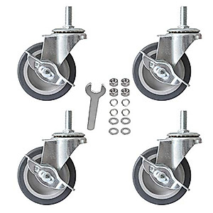 AAGUT 3 Inch Caster Wheels with Locking Brakes, Rubber Heavy Duty M10 x 1.5" Threaded Stem Industrial Castors Replacement for Workbench,Carts,Furniture,Dolly,Trolley,Set of 4