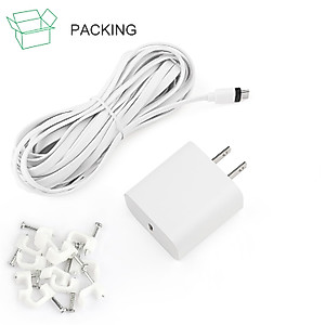 ALERTCAM Power Adapter for Ring Spotlight Cam Plus/Pro (Battery), with 25Ft/7.5m Flat Weatherproof Outdoor Cable Continuously Power Your Ring Camera - White