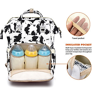 LIMHOO 3 in 1 Diaper Bag Backpack, Multifunction Large Baby Bags with Changing Pad & Stroller Straps, Waterproof Nappy Bag for Mom Baby Care (Cow Print)