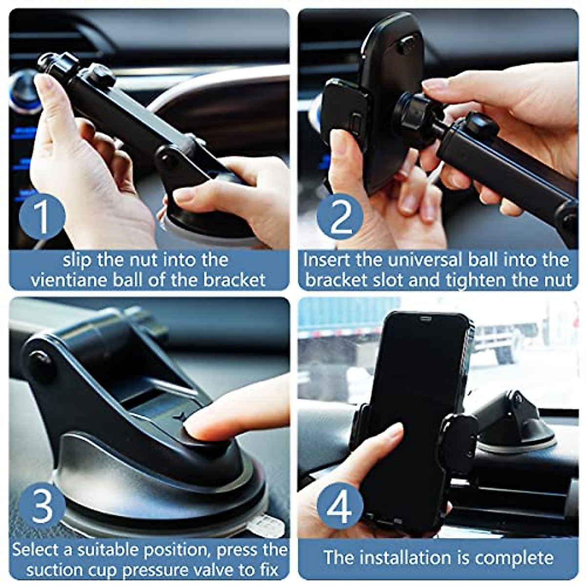 Car Phone Mount,[2022 New Upgraded ] Car Phone Holder,Cell Phone Holder for Car Dashboard/Windshield/Air Vent,Compatible with iPhone 13 12 11 Pro Max XS X XR,Samsung Galaxy All Smartphones & Cars