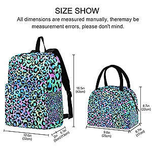 Moudou Leopard School Backpack with Lunch Bag Student Bookbag Travel Daypack for Teen Boys Girls