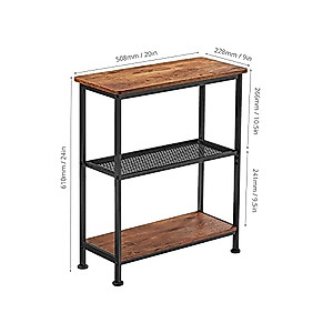 GIOPACO Narrow Side Table, End Table with 3 Tier Storage Shelves, Rustic Skiny End Tables for Small Spaces, Slim Couch Beside Table, Hallway Table for Living Room,Bedroom