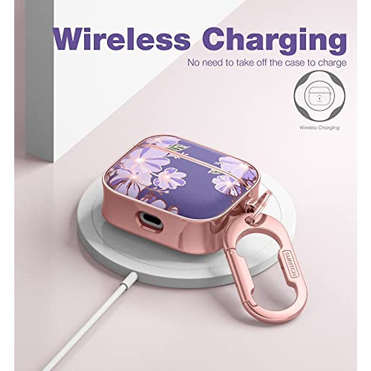 SURITCH Protective Case for AirPods 3rd Generation with Keychain, Cover for Apple AirPod Gen 3 Earbuds Support Wireless Charge Shockproof Stylish Cute for Women Girls, Purple Cosmos