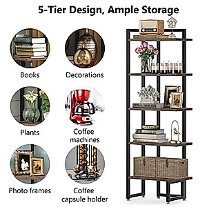 Tribesigns Corner Shelf, 5 Tier Wide Industrial Wood Wall Corner Bookshelves, Corner Storage Rack Shelves Display Plant Flower Stand Ladder Bookcase for Home Office Kitchen Bedroom