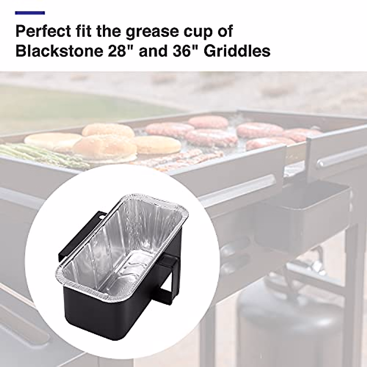 Geesta 40 Pack Blackstone Grease Cup Liners Aluminum Foil Drip Pan Compatible with 28 & 36 & 30 & 22 & 17 Inch Blackstone Griddles, Grill Grease Tray Blackstone Griddle Accessories