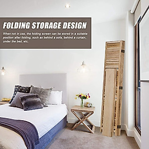 Room Divider and Folding Privacy Screens with 3 Shelves,4 Panel Folding Wood Privacy Wall Divider,Portable Partition with Stand freestanding for Home Office, Bedroom Wood Room Divider,Natural