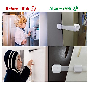 Child Safety Cabinet Strap Locks - 8 Packs Baby Proofing Adjustable Adhesive Latches With No Drilling - Fridge Drawer Dishwasher Toilet Seat Oven - Children Kid & Toddler Safety Protection By G2eComme