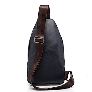 Mens Sling Bag Leather Chest Bag Shoulder Backpack Cross Body Travel (Black)