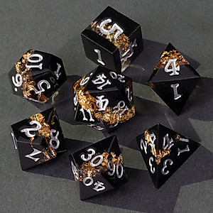 DND Dice Set Sharp Edge Galaxy Dice Handmade Resin Polyhedral Dice for Dungeon and Dragons RPG D20 Tabletop Roleplaying Party Games (Black & Green)