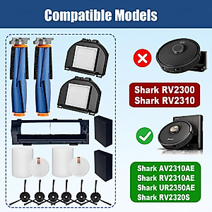 GuoYiAMA Replacement Parts Accessories Compatible with Shark AV2310AE/RV2310AE/RV2300S Matrix Robot Vacuum Cleaner, 2 Main Brush, 2 Sets HEPA & Filters, 6 Side Brushes,1 Main Brush Cover