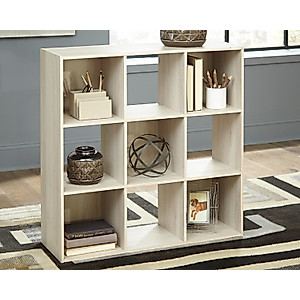 Signature Design by Ashley Socalle Modern 9 Cube Storage Organizer or Bookcase, Beige