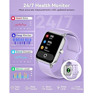 Quican Smart Watch for Women, 1.8 Inch Fitness Watch with Bluetooth Call/Alexa Voice for Android iPhone, Smartwatch Tracker with 100 Sports, Steps/Calorie/SpO2/Heart Rate/Sleep Monitor (Purple)