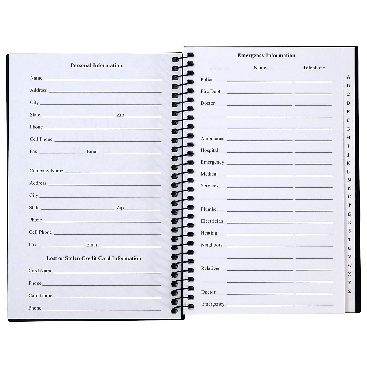 Iconikal Spiral-Bound Address and Telephone Book with Plastic Cover, Black