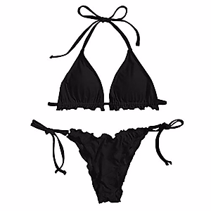 SOLY HUX Women's 2 Piece Swimsuits Bikini Set Sexy Swimwear Halter Triangle Bathing Suit Black