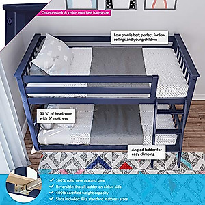 Max & Lily Low Bunk Bed, Twin-Over-Twin Wood Bed Frame For Kids, Blue