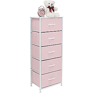 Sorbus Fabric Dresser for Kids Bedroom - Chest of 5 Drawers, Tall Storage Tower, Clothing Organizer, for Closet, for Playroom, for Nursery, Steel Frame, Fabric Bins - Wood Handle (Pink)