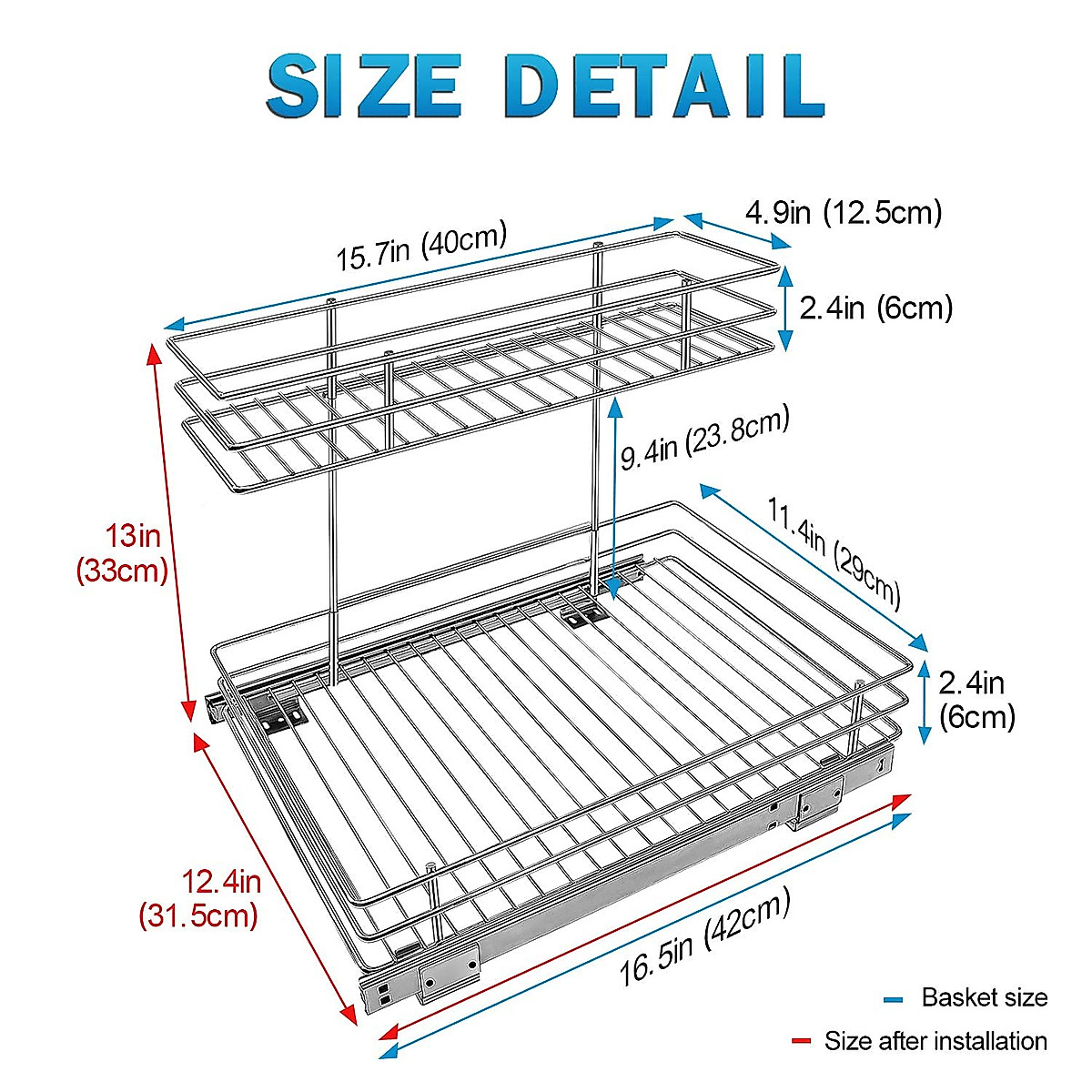 G-TING Pull Out Cabinet Organizer Black & Pull Out Cabinet Organizer Sliver, Under Sink Slide Out Storage Shelf with 2 Tier Sliding Wire Drawer - 12.6W x 16.53D x 12.99H