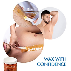 MOOM Organic Body Hair Removal for Men with Aloe Vera & Chamomile - Natural Sugar Wax Hair Removal Glaze with 18 Hair Wax Strips & 4 Applicator Sticks for Face & Body 6 oz. 1 Pack