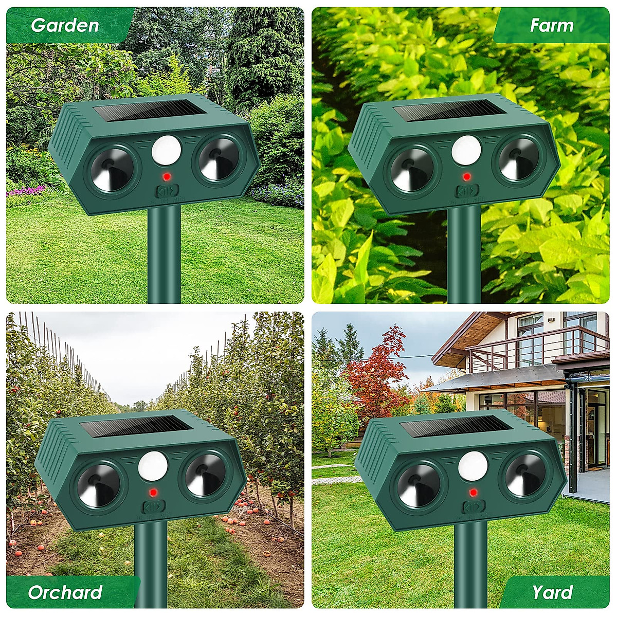 2 Pcs Solar Ultrasonic Animal Repellent Outdoor 2024 Cat Deterrent Raccoon Repeller with Motion Sensor for Cat Deer Rabbit Skunk Dog Squirrel, Waterproof Deer Repellent Devices Dog Repellent for Yard