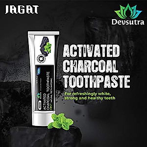Jagat Activated Charcoal Mint Toothpaste | Fluoride Free Herbal Toothpaste | 100% Natural Teeth Whitening, No Artificial Colors, BPA Free, Gum Cure, Vegan - Pack of 3 (3.5oz X 3)