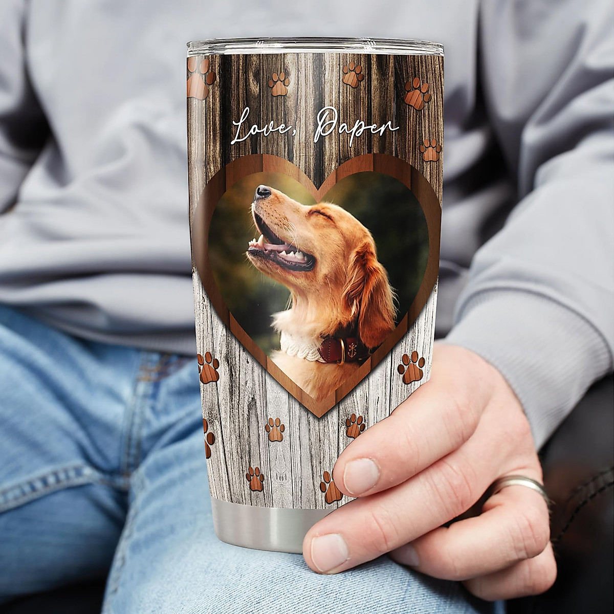 DORRIS Personalized Dog Mom Tumbler Custom Picture & Name Travel Coffee Insulated Cup Mug with Lid Stainless Steel 20 30 Oz Gifts for Pet Lover Birthday