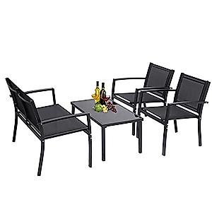 Acquire 4 Pieces Patio Furniture Set Outdoor Garden Patio Conversation Sets Poolside Lawn Chairs with Glass Coffee Table Porch Furniture