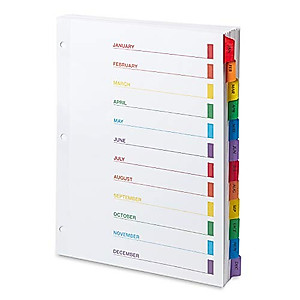 Blue Summit Supplies 12 Month Dividers for Binders, Jan to Dec Monthly Tabs, Includes Customizable Table of Contents Index, 6 Sets