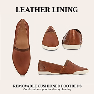 Frye Melanie Slip On Shoes for Women Crafted from Premium Leather with White Rubber Toe Bumpers and Soles, Leather Lining, and Removable Footbeds – 1 ¼” Outsole, Cognac - 7 M