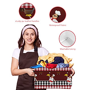 Fat Chef Cube Storage Organizer Bins with Handles, 15x11x9.5 Inch Collapsible Canvas Cloth Fabric Storage Basket, Buffalo Plaid Checked Flag Accessories Books Bin Boxes for Shelves, Closet