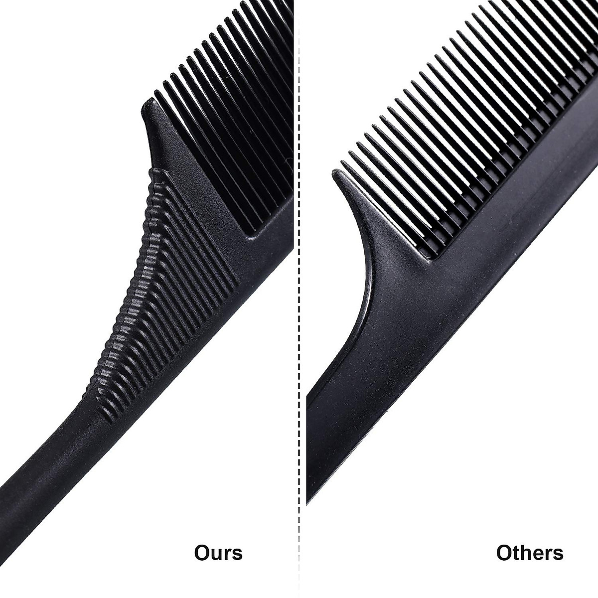 Leinuosen 3 Pack Tail Comb Carbon Fiber Rat Tail Comb Set Heat Resistant Anti Static Styling Tail Comb for Hair Women Back Combing Root Teasing Adding Volume (Black)