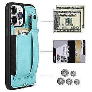 TOOVREN iPhone 13 Pro Max Case Wallet, Compatible with iPhone 13 Pro Max Case with Card Holder Kickstand Adjustable Detachable Necklace, iPhone Lanyard for iPhone 13 Pro Max 6.7 inch 2021 Green