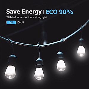 Jslinter S14 5000K Daylight Outdoor String Lights Bulbs Replacement, Shatterproof & Waterproof, 1 Watt LED 11W Equivalent, E26 Base Non-dimmable, Edison Vintage Style for Patio Garden, 24-Pack